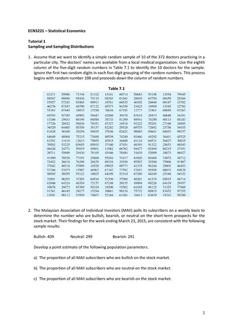 Q Sampling And Sampling Distributions ECN Statistical Economics Tutorial Sampling
