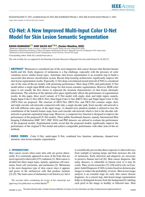 Pdf Cu Net A New Improved Multi Input Color U Net Model For Skin
