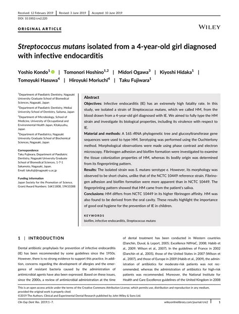 Pdf Streptococcus Mutans Isolated From A 4‐year‐old Girl Diagnosed