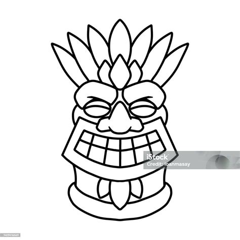 흑백 스타일의 티키 아이돌의 삽화 포스터 카드 배너 엠블럼 기호를위한 디자인 요소 벡터 일러스트 레이 션 0명에 대한 스톡 벡터