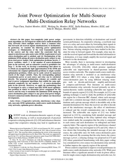 joint power optimization for multi source multi destination relay
