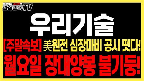 우리기술 주가전망 주말긴급속보 美원전 심장마비 공시 떳다 월요일 갭상승 출발 장대양봉 불기둥 터진다 우리기술대응 우리기술 우리기술주가 Youtube
