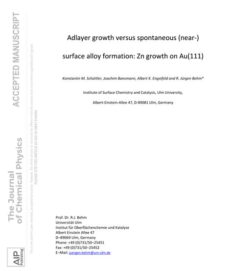 Pdf Adlayer Growth Versus Spontaneous Near Surface Alloy Formation Zn Growth On Au 111