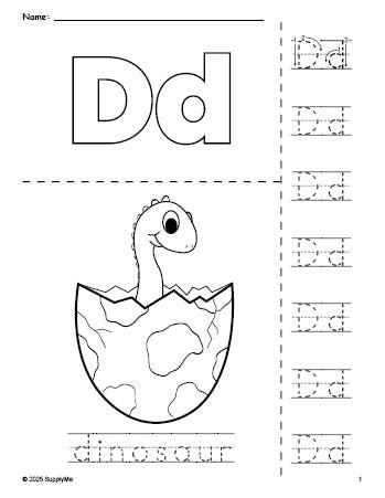 Free Printable Dinosaur Coloring Page And Letter Tracing Worksheet