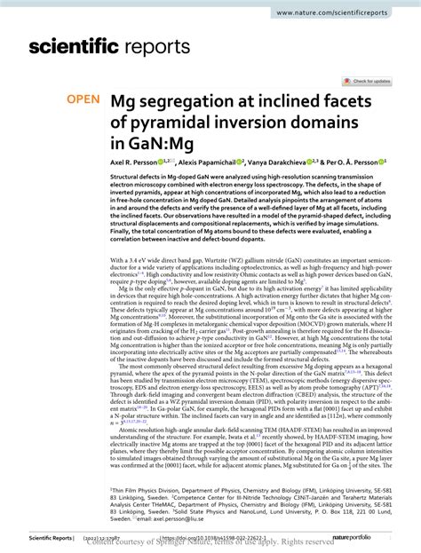 Pdf Mg Segregation At Inclined Facets Of Pyramidal Inversion Domains
