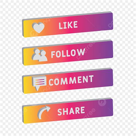 Like Comment Share Vector Hd Images 3d Insta Button Set Like Follow