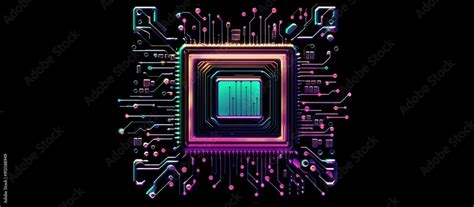 Stylized Microchip Design Featuring A Central Processing Unit That