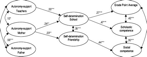 standardized path coefficients for the model predicting relationships