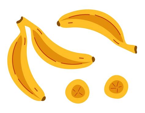 Banana Intera E Tagliata Isolata Su Sfondo Bianco Set Vector Flat Graphic Design Element Concept