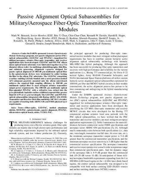 Pdf Passive Alignment Optical Subassemblies For Militaryaerospace Fiber Optic Transmitter