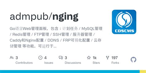Github Admpub Nging Go Web Mysql Redis Ftp Ssh Caddy