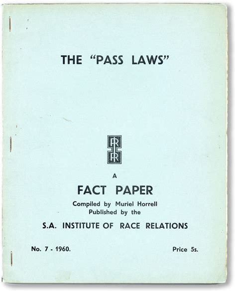 The Pass Laws A Fact Paper Muriel Horrell First Edition