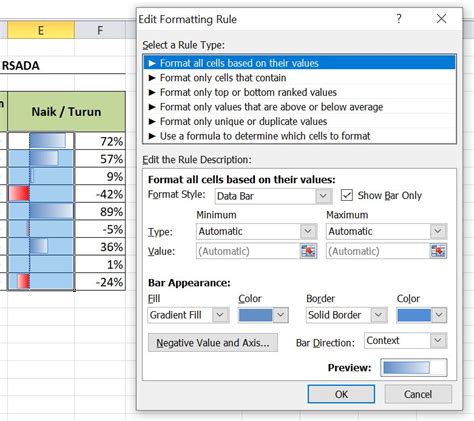 cara mudah membandingkan data dengan data bar conditional formatting