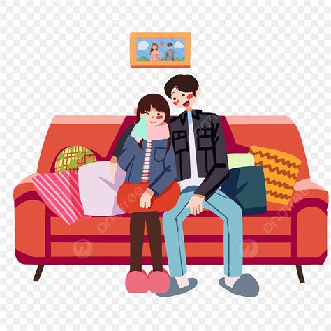 Tv 시청 커플 일러스트 만화 그림 손으로 그린 발렌타인 사랑하는 부부 붉은 소파 아름다운 사진 Tv 시청 커플 Png 일러스트 및 Psd 이미지 무료 다운로드