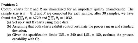 Solved 30 30 Problem 2 Control Charts For ž And R Are