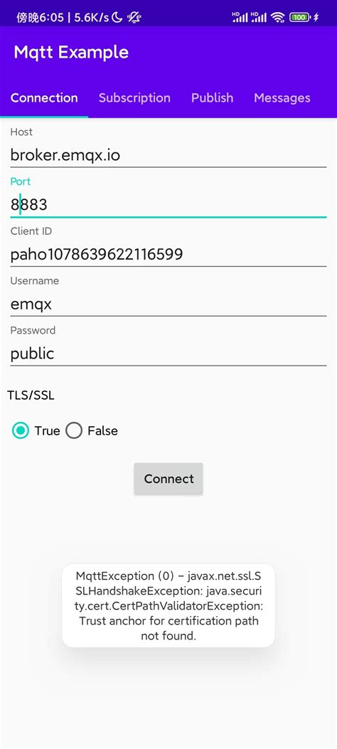 安卓demo开启tls后无法连接 · issue 73 · emqx mqtt client examples