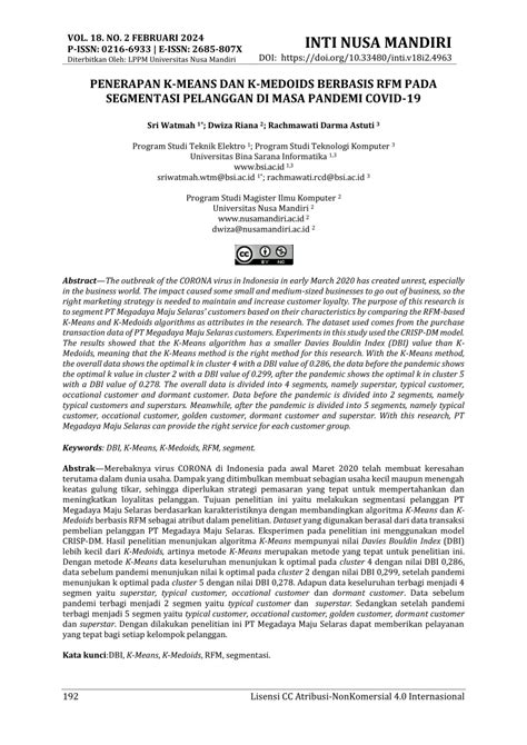 Pdf Penerapan K Means Dan K Medoids Berbasis Rfm Pada Segmentasi Pelanggan Di Masa Pandemi