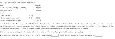 Solved Variable Costing An Approach To Measuring