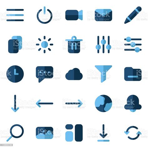 플랫 스타일의 사용자 인터페이스 아이콘 집합입니다 메뉴 달력 시계 플랫 아이콘 컬렉션 벡터 일러스트 레이 션 0명에 대한 스톡 벡터 아트 및 기타 이미지 Istock