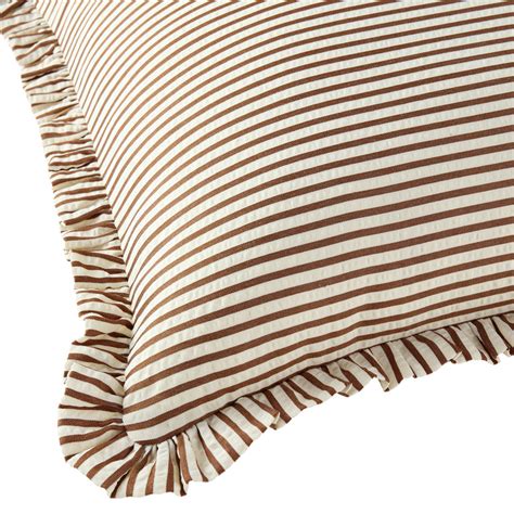 Iris Ticking Brown Stripe Seersucker Frill Cushion Daals