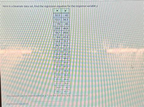 solved here is a bivariate data set find the regression