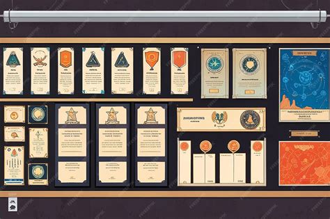 Wall Display Featuring Scientific Project Achievements And Awards Vector Illustration Premium