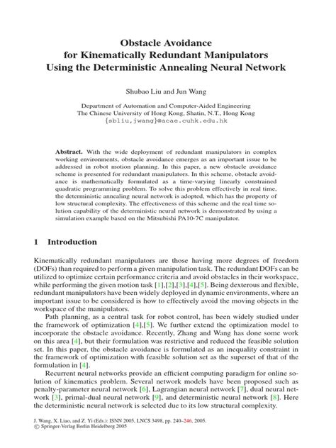 Obstacle Avoidance For Kinematically Redundant Man Pdf Mathematical Optimization Kinematics
