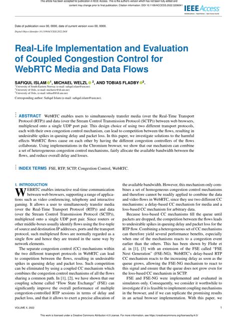 Pdf Real Life Implementation And Evaluation Of Coupled Congestion Control For Webrtc Media And