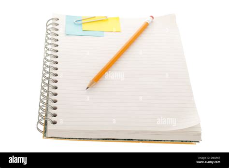 Notebook With Adhesive Note Paper Clip And Pencil Stock Photo Alamy