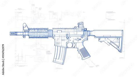 Blueprint Of Firearm Parts Detailed Technical Drawing Highlighting