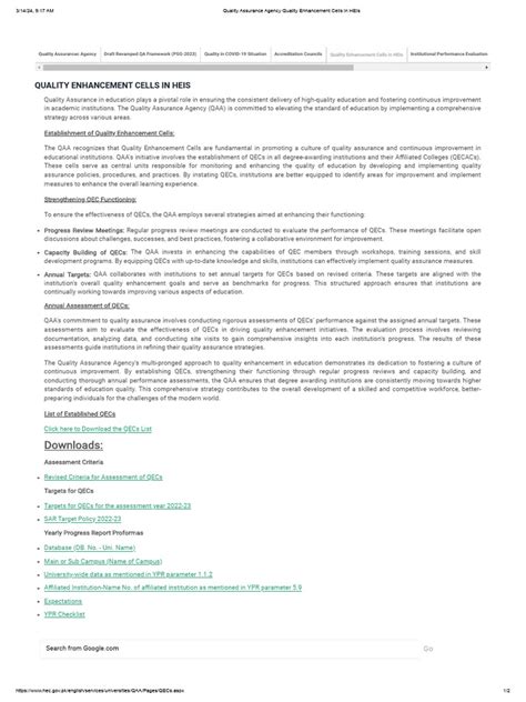 quality assurance agency quality enhancement cells in heis pdf