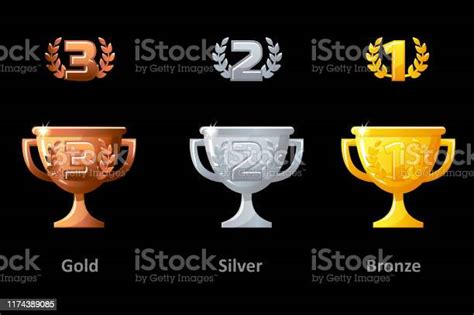 트로피 컵 수상 벡터 아이콘 수상자를 위한 컬렉션 골드 실버 및 브론즈 트로피 컵 어워드 로고 라벨 게임 응용 프로그램 디자인에 대한 벡터 격리 요소 1에 대한 스톡 벡터