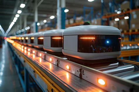 Premium Photo Two Robots Moving On Conveyor Belt