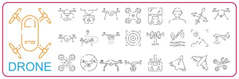 Drone Line Icon Set Included The Icons As Drone Remote Controller Radar Map Signal And