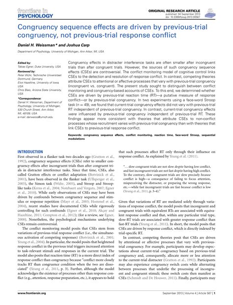 Pdf Congruency Sequence Effects Are Driven By Previous Trial