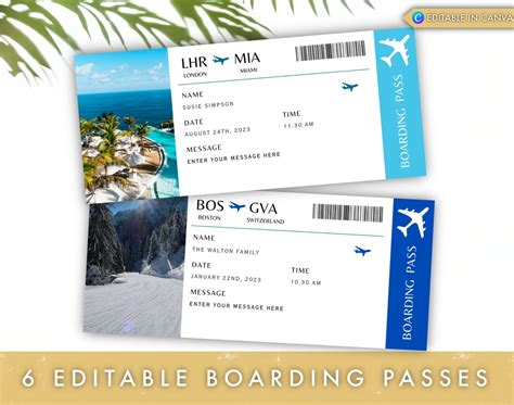 Editable Boarding Pass Canva Template Airline Ticket Printable Custom