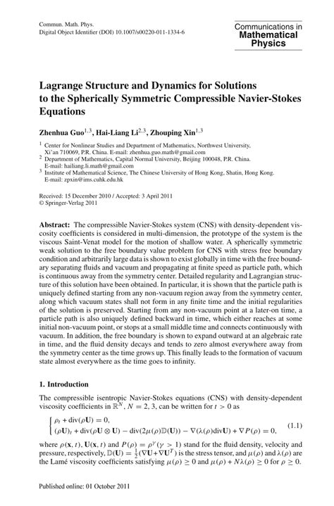 Pdf Lagrange Structure And Dynamics For Solutions To The Spherically Symmetric Compressible
