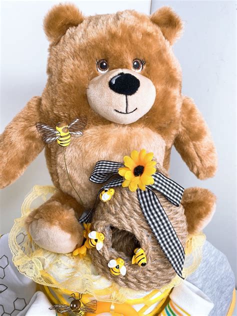 Honey Teddy Bear Diaper Cake Bee Diaper Cake Centerpiece Etsy