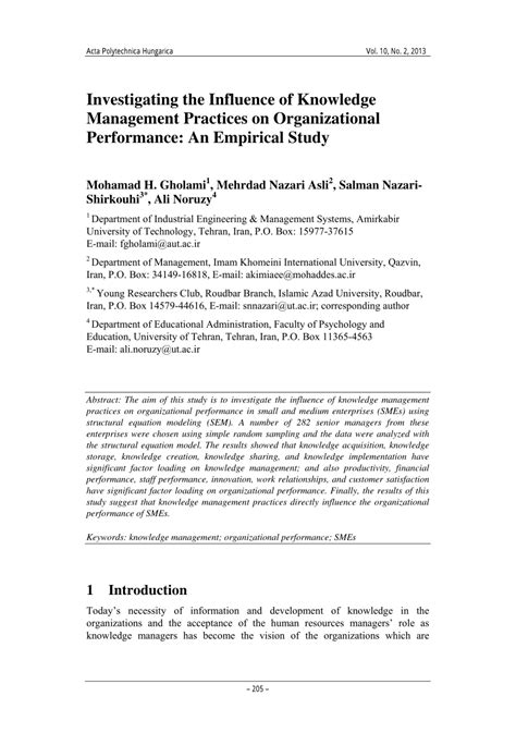 Pdf Investigating The Influence Of Knowledge Management Practices On Organizational