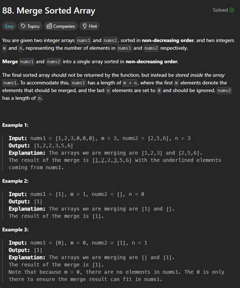 Random Leetcode Series Problem 88 Merge Sorted Hao Lam