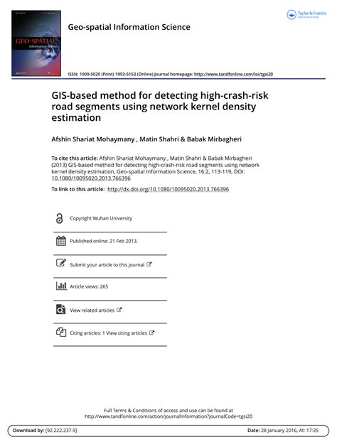 Pdf Gis Based Method For Detecting High Crash Risk Road Segments Using Network Kernel Density