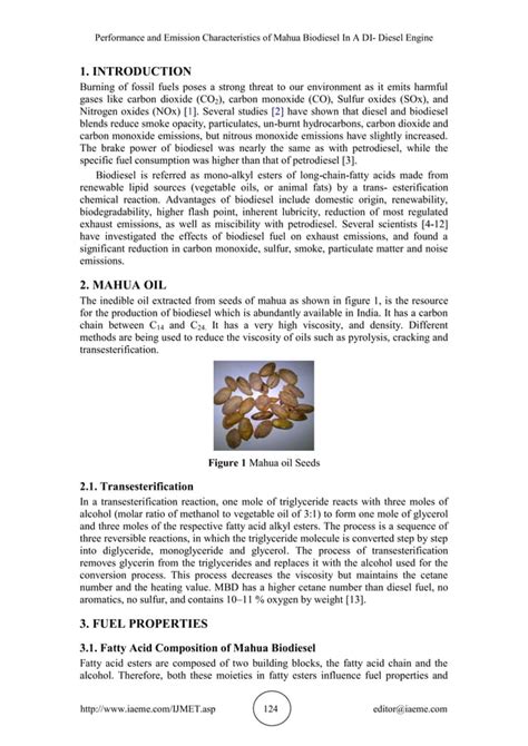 Performance And Emission Characteristics Of Mahua Biodiesel In A Di Diesel Engine Pdf