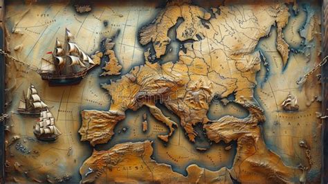 A Ship On The Vintage World Map Geographical Map With Sea Routes Stock Image Image Of Pirate