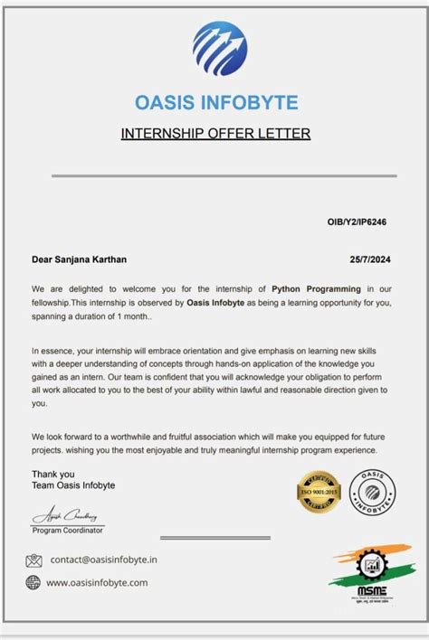 Sanjana Karthan On Linkedin Pythonprogramming Oasisinfobyte