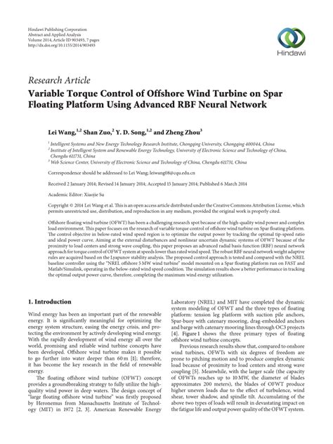 Pdf Variable Torque Control Of Offshore Wind Turbine On Spar Floating Platform Using Advanced