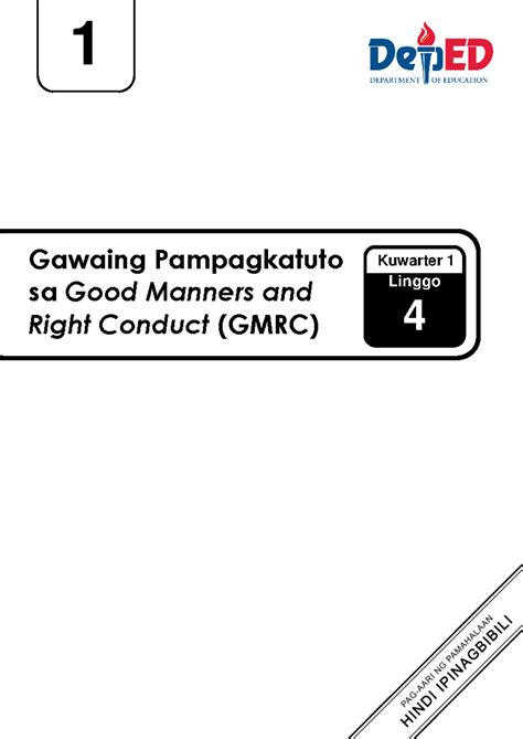 Las Gmrc 1 Q1 Week4 V Gmrc 1 Gawaing Pampagkatuto Sa Good Manners