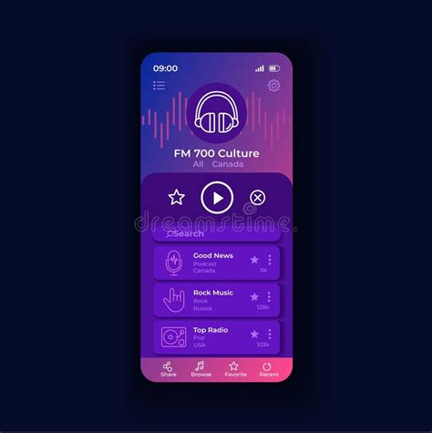 Radio Appliation Night Smartphone Interface Vector Template Stock