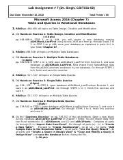 Lab Assignment 7 Docx Lab Assignment 7 Dr Singh CSIT151 02 Due Date November 16 2018 Total