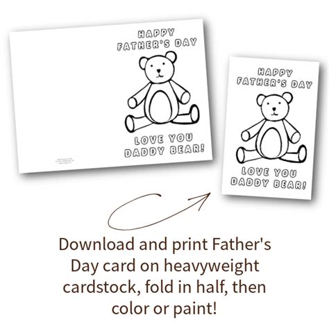 Daddy Bear Printable Fathers Day Card To Color