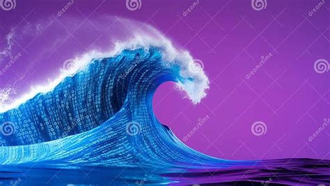 Digital Wave Crashing In Neon Colors Symbolizing Technology And